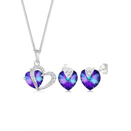 Ohrring und Ketten Set Elli "Schmuckset Herz Blau 925 Sterling Silber, mit Kristallen von Swarovski" Gr. 45, lila (violett), Schmuck_Sets, Damen, 45, Ohrring und Ketten Set