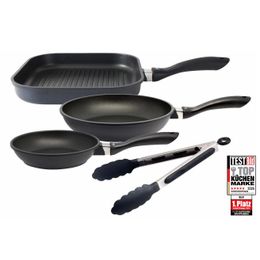 Pfannen-Set ELO "Alucast 4 teilig", schwarz, H:4,5cm &Oslash;:20cm, Pfannen, Pfannen-Set, Induktion, inkl. 1 Kochzange