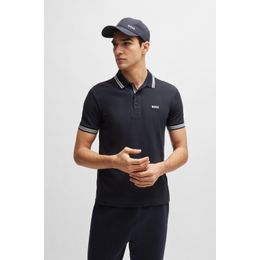 Poloshirt BOSS Green "Paddy", Herren, Gr. S, blau (dunkelblau402), Jersey, Obermaterial: 100% Baumwolle, unifarben, regular fit, hoch geschlossener Ausschnitt, eng B&uuml;ndchen, Shirts Poloshirt, atmungsaktive Piqu&eacute;-Webstruktur, Flachstrickkragen, gerader Schnitt
