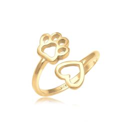 Silberring NENALINA "Ring Herz Pfote Tierliebe Offen Verstellbar 925 Silber", gold, Fingerringe, Damen, Silber 925 (Sterlingsilber), Silberring