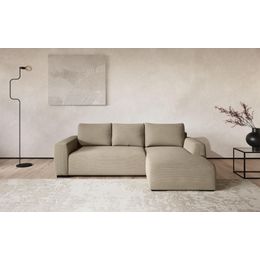 Ecksofa COTTA "Giro L-Form, Recamiere, Breite 252 cm", toffee, B:252cm H:86cm T:170cm, Sofas, Ecksofa, wahlweise mit Bettkasten und Trendbezug CORD