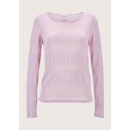 Madeleine Mode Longpullover MADELEINE "Pullover Rundhals-Pullover im Muster-Mix", Damen, Gr. 44/46, rosa (perlrosa), Obermaterial: 50% Baumwolle CO. 50% Viskose CV., Modern, normal, Pullover Longpullover