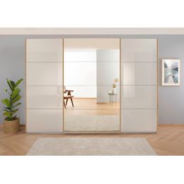 Schwebet&uuml;renschrank Rauch "Kleiderschrank Schrank Garderobe KOLUNA mit Glast&uuml;ren und Spiegel", beige (eiche artisan, glas champagner), B:315cm H:210cm T:62cm, Holzwerkstoff, Schr&auml;nke, Schwebet&uuml;renschrank, inkl. 2 Innenschubladen sowie extra Einlegeb&ouml;den MADE IN GERMANY