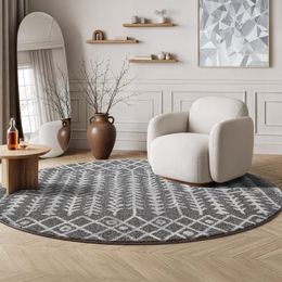 Teppich Sanat "Boho 8204", dunkelgrau, H:10mm &Oslash;:150cm, Kunstfaser, Teppiche, Teppich, Kurzflor, robust, Boho, Scandic, f&uuml;r Fussbodenheizung geeignet