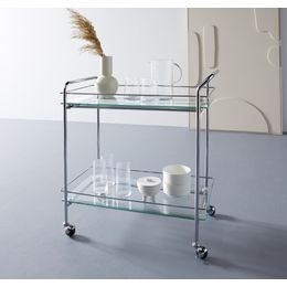 Rollwagen "Alimore", chromfarben, B:75cm H:80cm T:40cm, Glas, Metall, LeGer Home by Lena Gercke, Rollwagen, Rollwagen, mit Glasablagen und Rollen, Modernes Design, Breite 75 cm, H&ouml;he 80 cm