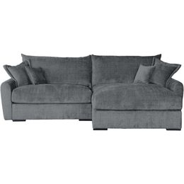 Ecksofa Home Affaire "Finca XL L-Form, Breite 190 cm", dunkelgrau, B:190cm T:187cm, 100% Polyester, Sofas, Ecksofa, Mega-Sofa, Cord oder Chenille-Struktur, mit Federkern & 4 Zierkissen