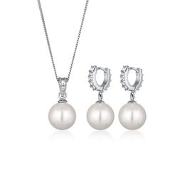 Ohrring und Ketten Set Elli "Schmuckset Muschelkernperlen Wei&szlig; Glas Kristalle 925 Sterling Silber" Gr. 45, silber, Schmuck_Sets, Damen, Blacklist, Silber 925 (Sterlingsilber), Ohrring und Ketten Set