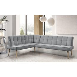 Eckbank exxpo - SOFA FASHION "Latte", silber, B:254cm H:95cm T:196cm, 94% PES, 6% NY, Sitzb&auml;nke, Eckbank, moderne Sitz- und R&uuml;ckensteppung, bequem und elegant, hoher Holzfu&szlig;