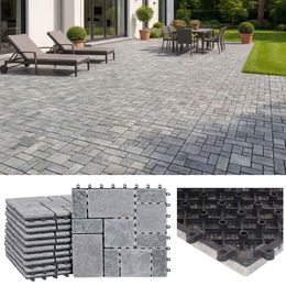 Steinfliese MCW-K70, Bodenfliese Steckfliese Balkon/Terrasse Naturstein, 11x je 30x30cm = 1m&sup2; ~ dunkelgrau