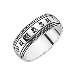 Silberring "Ring Tibetische Symbole + Kugel-Optik, Silber 925" Gr. 6,5, silber, Giorgio Martello MILANO, Fingerringe, Damen, 6,5, Silber 925 (Sterlingsilber), Silberring