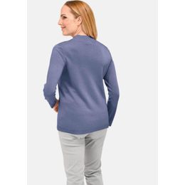 Rundhalspullover GOLDNER "Kurzgr&ouml;&szlig;e Eleganter Ajourpullover mit Stehbund", Damen, Gr. 22, blau (rauchblau), Obermaterial: 100% Polyacryl PAN., Pullover Rundhalspullover, aufwendiger Ajourstrick in Zopfoptik