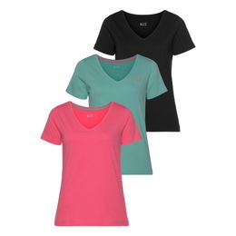 H.I.S. T-Shirt H.I.S "Essential-Basics", Damen, Gr. 48/50, bunt (schwarz, mint, rosa), Obermaterial: 100% Baumwolle, bestickt, clean, unifarben, Basic, figurumspielend h&uuml;ftlang, V-Ausschnitt, Shirts T-Shirt, h&uuml;ftlange Passform, figurumspielender Schnitt, aus 100% Baumwolle
