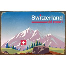 Metallbild queence "Switzerland ski resort", bunt (farbe bild(er): bunt), B:30cm H:20cm T:0,5cm, Metall, Stahl, Bilder, Metallbild, Ski, Schweiz, Stahlschilder