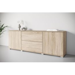 Lowboard OTTO HOME "Kenia", braun (eiche sonoma), B:180cm H:62cm T:34cm, FSC-zertifizierter Holzwerkstoff, Hartfaserplatte, Kunststoff, Sideboards, Lowboard, 2 T&uuml;ren, 2 Schubladen, Breite 180 cm, h&ouml;henverstellbare Einlegeb&ouml;den
