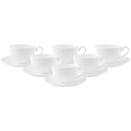 Villeroy & Boch Tasse VILLEROY & BOCH "Caf&eacute; au Lait Tassen mit Untertassen Royal 400 ml 6er Set wei&szlig;", wei&szlig;, Porzellan, Trinkgef&auml;&szlig;e, Tasse