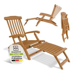 Juskys&reg; Sonnenliege Evia - klappbar f&uuml;r Garten & Terrasse, ge&ouml;ltes Akazienholz f&uuml;r nat&uuml;rliche Optik & langlebige Nutzung, 196x54x95 cm in Natur