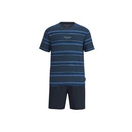 Schlafanzug Tom Tailor "Pyjama Shorty Rundhals", Herren, Gr. XXL, blau, Obermaterial: 100% Baumwolle CO., Homewear-Sets Schlafanzug