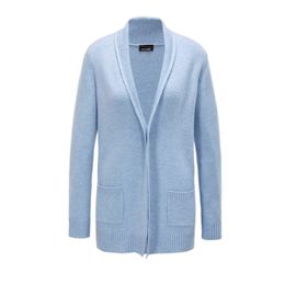 Strickjacke GOLDNER "Langarm Cardigan aus Merino", Damen, Gr. 54, blau (hellblau, melange), Obermaterial: 100% Schurwolle WV., figurumspielend, Rippe, Strickjacken Strickjacke, Schalkragen