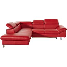 Ecksofa COTTA "Driver L-Form", rot, B:268cm H:73cm T:214cm, Kunstleder SOFTLUX;LEDER BEEFY (ein abgedecktes Spalt-Rindsleder) im Sitz und R&uuml;cken (Korpus in Kunstleder);Luxus-Kunstleder;Leder Pampas (echtes Rindsleder) im Sitz und R&uuml;cken (R&uuml;ckseite mit Spannstoff bezogen), Sofas, Ecksofa, mit Kopfteilverstellung, wahlweise mit Bettfunktion & Bettkasten