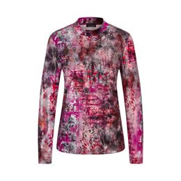 Kurzarmshirt GOLDNER "Kurzgr&ouml;&szlig;e Langarm Jersey-Shirt mit Allover-Druck", Damen, Gr. 25, pink (beere, gemustert), Obermaterial: 62% Polyester PES. 33% Viskose CV. 5% Elasthan EL., Shirts Kurzarmshirt, Stehbundkragen