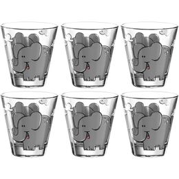 Kinderbecher Leonardo "BAMBINI Elefant", bunt (mehrfarbig), H:9cm &Oslash;:9cm, Glas, Trinkgef&auml;&szlig;e, Kinderbecher, 215 ml, 6-teilig