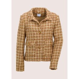 Madeleine Mode Jackenblazer MADELEINE "Tweedblazer Eleganter Businessblazer mit Hemdkragen", Damen, Gr. 48, beige (beige, tabakbraun, multicolor), Obermaterial: 58% Wolle mw. 26% Polyacryl PAN. 11% Polyester PES. 5% Baumwolle CO., Modern, Blazer Jackenblazer, Tweedblazer
