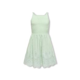 Sommerkleid KIDS Only "KOGBONDI LIFE STRAP EMB DRESS WVN", M&auml;dchen, Gr. 128, N-Gr, gr&uuml;n, Web, Obermaterial: 100% Baumwolle, unifarben, figurbetont kniefrei, Rundhals, Kleider Sommerkleid, mit tollem Spitzenrock