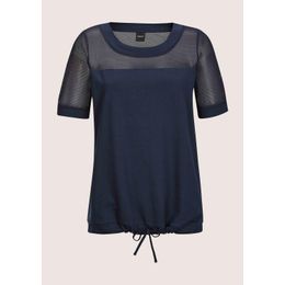 Madeleine Mode Kurzarmshirt MADELEINE "Netzshirt Luftiges T-Shirt mit transparenten Details", Damen, Gr. 38, blau (marine), Obermaterial: 50% Baumwolle CO. 50% Modal CMD., Modern, normal, Shirts Kurzarmshirt