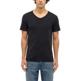 V-Shirt Mustang "Amado-V-neck", Damen, Gr. L, jet schwarz, Jersey, Obermaterial: 100% Baumwolle, unifarben, slim fit normal, V-Ausschnitt, Shirts V-Shirt, Slim fit