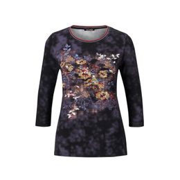 Print-Shirt GOLDNER "Kurzgr&ouml;&szlig;e Atmungsaktives Druckshirt", Damen, Gr. 20, blau (marine, gemustert), Obermaterial: 95% Viskose CV. 5% Elasthan EL., Sonstiges, Shirts Print-Shirt, Ohne