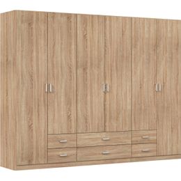Dreht&uuml;renschrank Rauch "Kleiderschrank Garderobe GAMMA Breiten 91/136/181/226/271/315/360 cm", eiche sonoma, griffe alu, B:271cm H:210cm T:54cm, Holzwerkstoff, Schr&auml;nke, Dreht&uuml;renschrank, mit Schubladen, verschiedene Griff-Varianten TOPSELLER MADE IN GERMANY