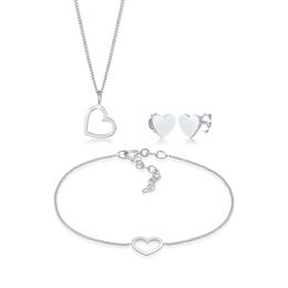 Ohrring und Ketten Set Elli "Schmuckset Herz Liebe Cut Out Trend Valentinstag 925 Silber" Gr. 45, silber, Schmuck_Sets, Damen, Blacklist, Silber 925 (Sterlingsilber), Ohrring und Ketten Set