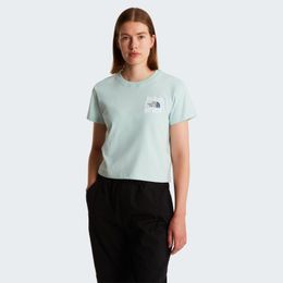 T-Shirt The North Face "W SUN REGULAR SHORT SLEEVE CUTIE TEE-GRAPHIC", Damen, Gr. XS, opal frost, Obermaterial: 100% Baumwolle, normal, Rundhals, Shirts T-Shirt, sportlicher Stil, Kurzarm, f&uuml;r vielseitige Aktivit&auml;ten