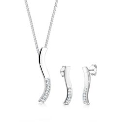 Ohrring und Ketten Set Elli "Schmuckset Welle 925 Silber, mit Kristallen von Swarovski" Gr. 45, wei&szlig;, Schmuck_Sets, Damen, 45, Ohrring und Ketten Set
