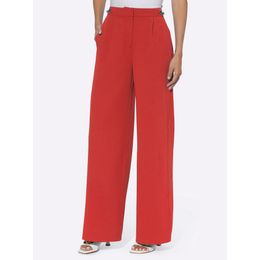 Bundfaltenhose Heine, Damen, Gr. 42, Normalgr&ouml;&szlig;en, rot, 69% Polyester, 23% Viskose, 8% Elasthan, unifarben, lang, Hosen Bundfaltenhose