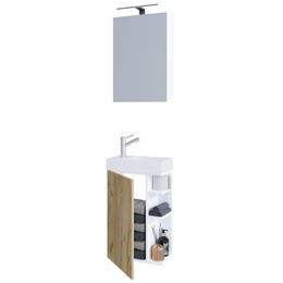 Waschtisch Vcm "2-tlg G&auml;ste WC Bad Waschtisch Lumia Spiegelschrank", braun (wei&szlig;, honig, eiche), B:40cm T:22cm, Schr&auml;nke, Waschtisch