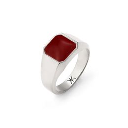 Siegelring Kuzzoi "Ring Siegelring Quadrat Emaille Rot 925 Sterling Silber" Gr. 56, silber, Fingerringe, Herren, 56, Silber 925 (Sterlingsilber), Siegelring