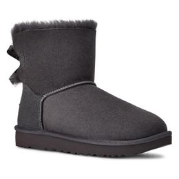 UGG Australia Schlupfboots UGG "Mini Bailey Bow 2", M&auml;dchen, Gr. 8 (39), dunkelgrau (obsidian), Obermaterial: 100% Lammfell. Decksohle: 100% Lammfell. Laufsohle: 100% EVA/Kautschuk, unifarben, Schuhe Schlupfboots, Schlupfboots