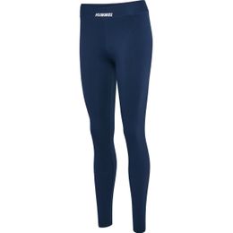 Leggings Hummel "hmlELEMENTAL COTTON HW TIGHTS", Damen, Gr. XS, N-Gr, blau (marineblaus), Obermaterial: 83% Baumwolle, 12% Polyester, 5% Elasthan, Hosen Leggings