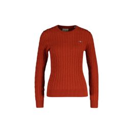 Sweater Gant "Strickpullover STRETCH COTTON CABLE C-NECK", Damen, Gr. L, rot (rot (modern rust)), Obermaterial: 88% Baumwolle CO. 10% Polyamid PA. 2% Elasthan EL., Sweatshirts Sweater