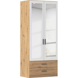 Kleiderschrank Rauch "Schrank Garderobe Ankleide GAMMA Breiten 91/136/181/226/271/315/360 cm", eiche artisan, alpinwei&szlig;, griffstangen graumetallic, B:91cm H:210cm T:54cm, Holzwerkstoff, Schr&auml;nke, Kleiderschrank, verschiedene Griff-Varianten, mit Spiegel TOPSELLER MADE IN GERMANY