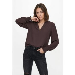 Blusenshirt Only "ONLMETTE V-NECK LS SMOCK TOP NOOS WVN", Damen, Gr. XS, decadent chocolate, Web, Obermaterial: 100% Polyester, unifarben, regular fit normal, V-Ausschnitt, gesmokt, Shirts Blusenshirt, Kunstfaser, regular fit