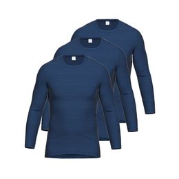 Unterhemd Ammann "3er Pack Shirt 1/1 Arm Day Classic / Jeans Feinripp", Herren, Gr. 6, N-Gr, blau (dunkelblau), Obermaterial: 75% Baumwolle CO. 25% Polyester PES., Unterhemden Unterhemd