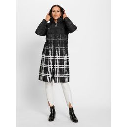Steppmantel Heine, Damen, Gr. 44, schwarz (schwarz, ecru, bedruckt), 100% Polyester, Wattierung:70% Daunen, 30% Federn, M&auml;ntel Steppmantel