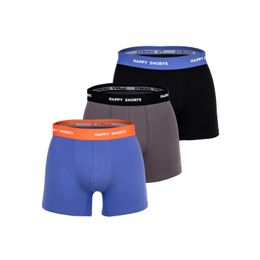 Boxershorts Happy Shorts "Boxershort 3er Pack", Herren, Gr. M, bunt (lila, schwarz, grau), Obermaterial: 95% Baumwolle CO. 5% Elasthan EL., Unterhosen Boxershorts