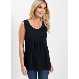 Longtop bonprix "Long-Top", Damen, Gr. 52/54 (XXL), schwarz, Obermaterial: 100% Baumwolle, loose fit, Tops Longtop, mit elegantem Faltendetail, lockere Passform, &auml;rmellos