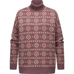 Sweater Ragwear "Stehkragenpullover Danika Organic", Damen, Gr. S, rot (wine rot), Obermaterial: 100% Baumwolle CO(Bio)., h&uuml;ftlang, hoch geschlossener Ausschnitt, Sweatshirts Sweater, Damen Pullover mit winterlichem Muster-Print