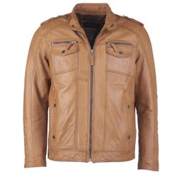 Bikerjacke JCC "Lederjacke 1101019-2", Herren, Gr. S, braun (cognac), Obermaterial: 100% Lammleder LEL. Futter: 50% Polyester PES. 50% Baumwolle CO., Jacken Bikerjacke