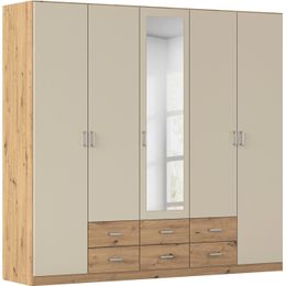 Kleiderschrank Rauch "Schrank Garderobe Ankleide GAMMA Breiten 91/136/181/226/271/315/360 cm", eiche artisan, beige (champagner), griffe alu, B:226cm H:210cm T:54cm, Holzwerkstoff, Schr&auml;nke, Kleiderschrank, verschiedene Griff-Varianten, mit Spiegel TOPSELLER MADE IN GERMANY