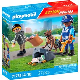 Konstruktions-Spielset Playmobil "Spurensuche mit Hund (71731), Playmobil Action Heroes", bunt, Spielbausteine, Kinder, Kunststoff, Konstruktions-Spielset